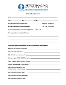 New Patient Questionnaire - PET/CT Imaging of Berkeley